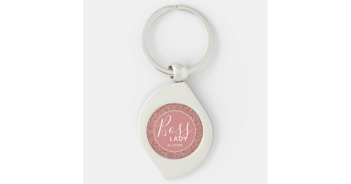 Personalized Boss Lady Pink Rose Gold Glitter Keychain | Zazzle