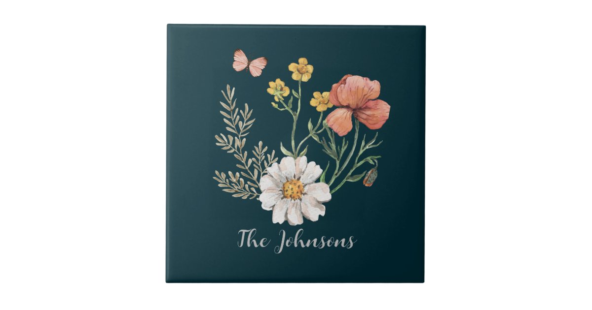 Personalized Botanical Wildflower Flower Boho Ceramic Tile | Zazzle