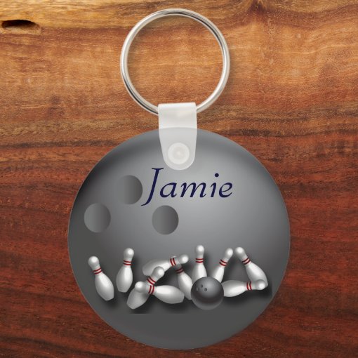 Personalized bowling ball and strike keychain | Zazzle