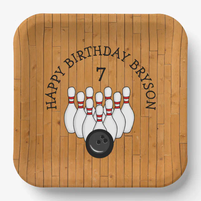 Personalized Bowling Themed Birthday Age and Name Paper Plates | Zazzle