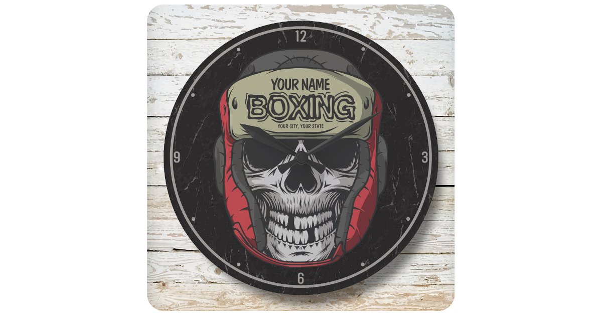 Personalized Boxer Fight Club Skeleton Boxing Gym Large Clock | Zazzle
