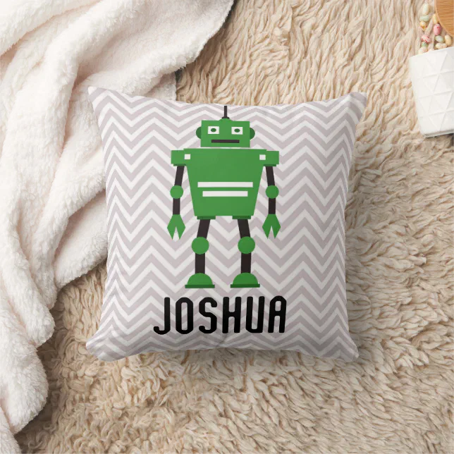 Personalized Boys Green Robot Pillow | Zazzle