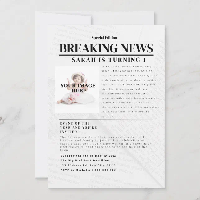 Personalized Breaking News: Kid Birthday Party Invitation | Zazzle
