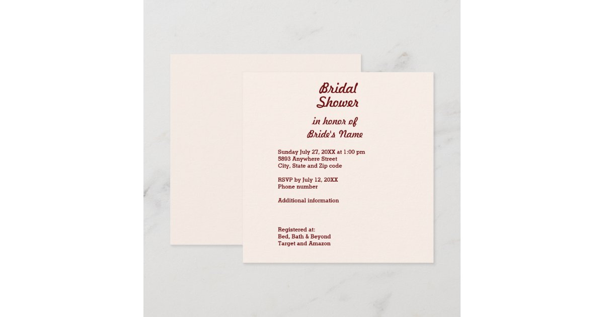 Personalized Bridal Shower Invitation Square Card | Zazzle