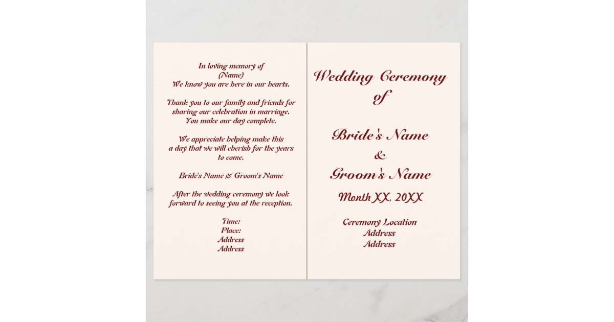 Personalized Bride and Groom Wedding Program Flyer | Zazzle