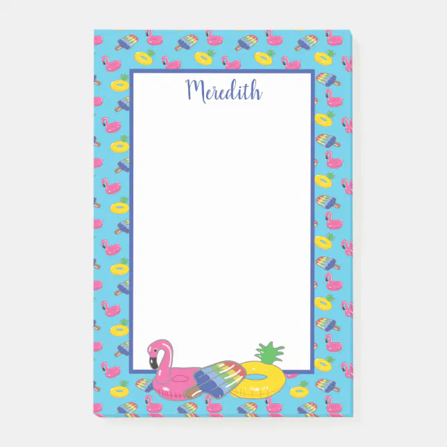 Personalized Bright Blue Pool Floats Patterned Post-it Notes | Zazzle