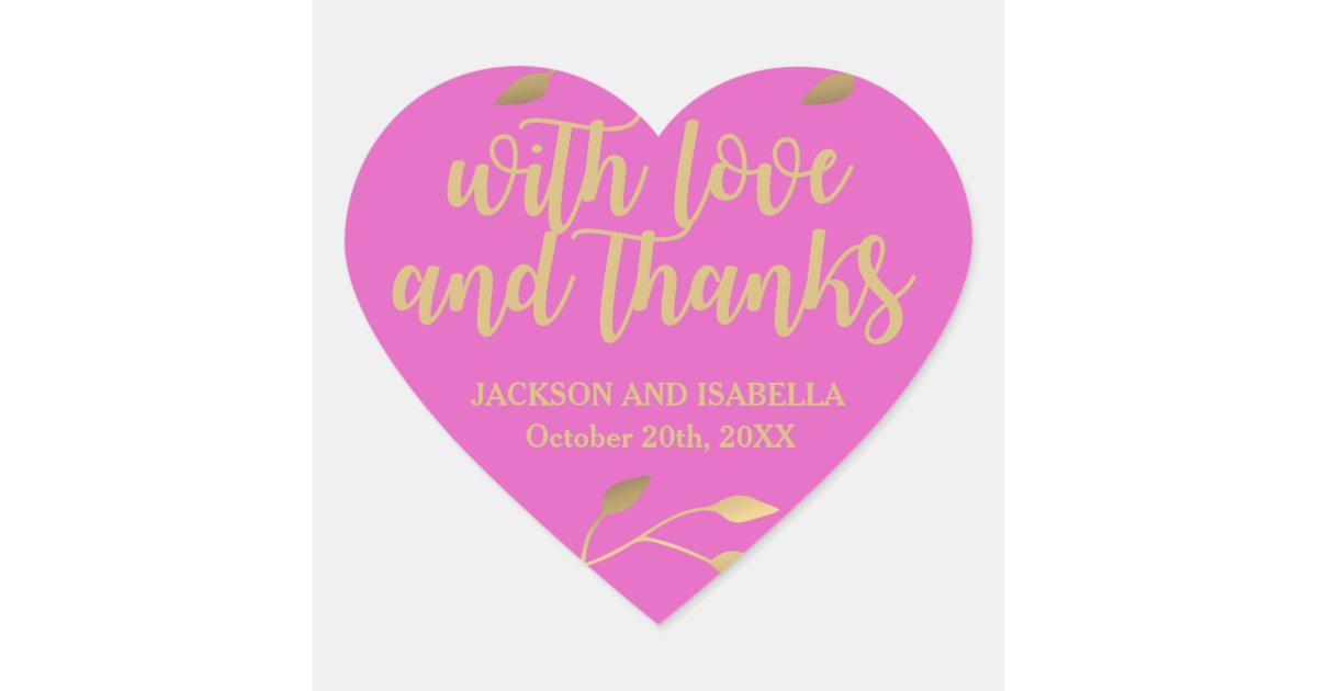 Personalized Bright Neon Pink Heart Wedding Heart Sticker | Zazzle