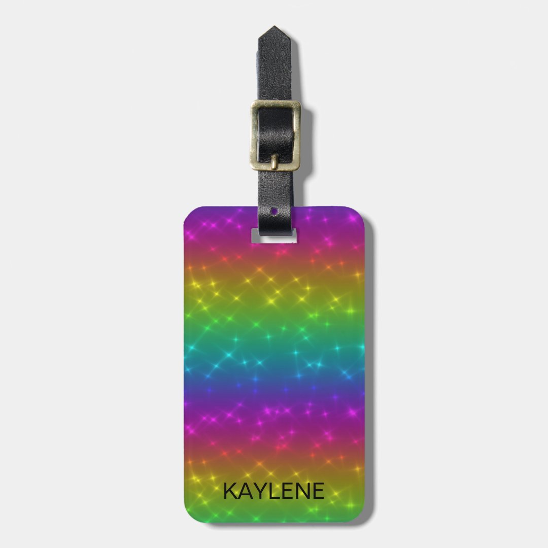Personalized Bright Rainbow Sparkles Luggage Tag | Zazzle