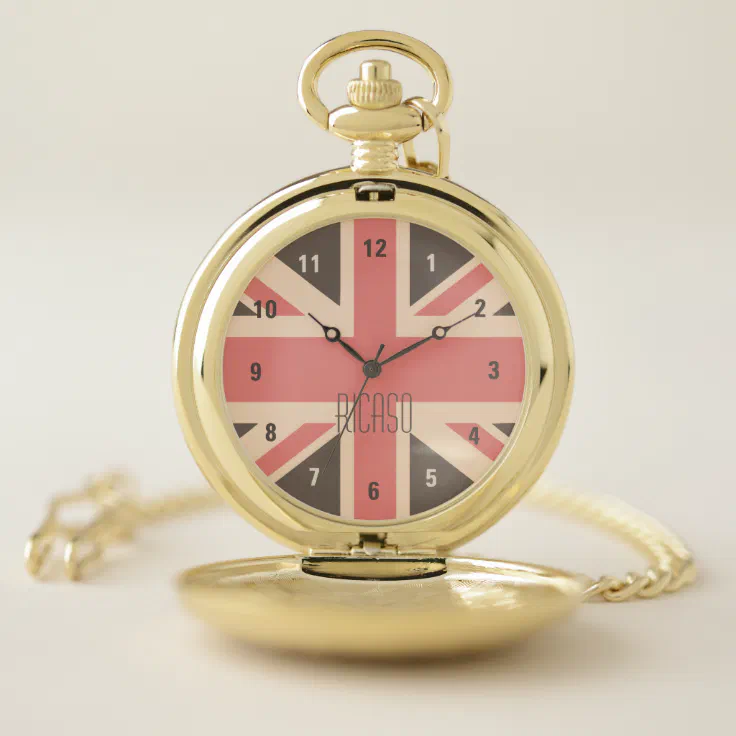 Personalized British Union Jack UK Flag Pocket Watch | Zazzle