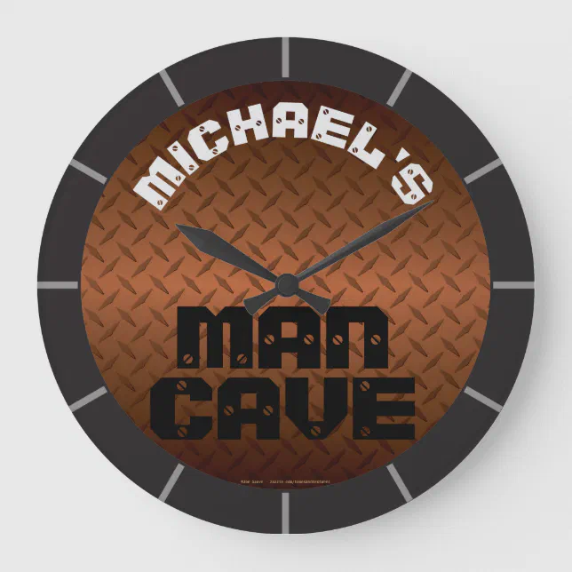 Personalized Bronze Diamondplate Man Cave Large Clock | Zazzle