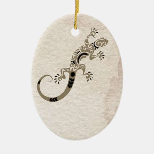 Personalized Brown Gecko Lizard on Stone Christmas Ceramic Ornament ...