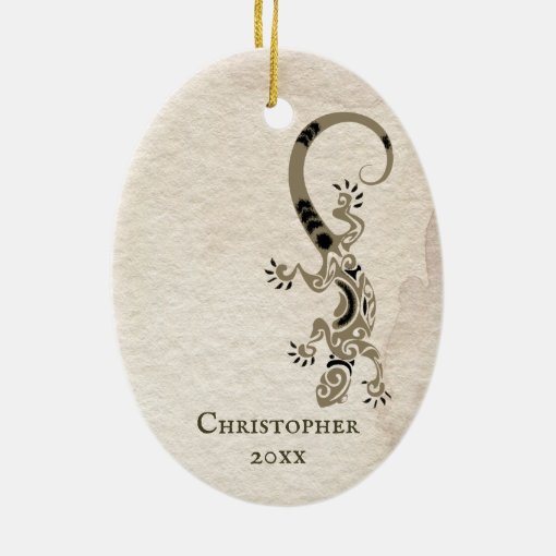 Personalized Brown Gecko Lizard on Stone Christmas Ceramic Ornament ...