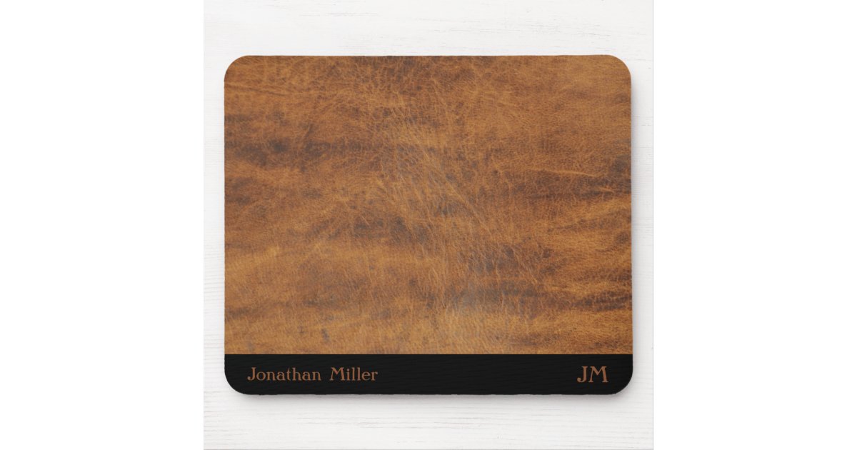 Personalized Brown Leather Mouse Mat with Initials | Zazzle