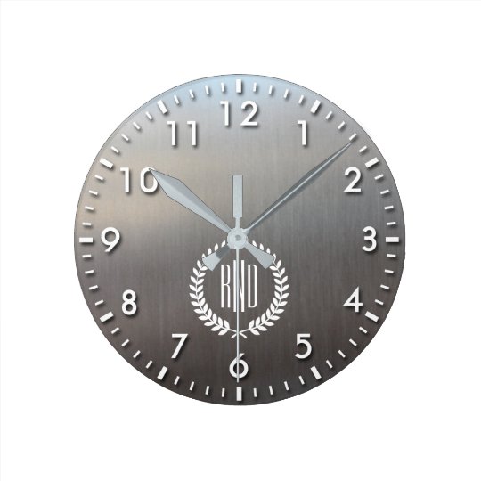 Personalized Brushed Metal Look Aluminum Round Clock | Zazzle.com