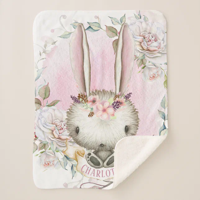 Personalized Bunny Rabbit Baby Girl Sherpa Blanket | Zazzle