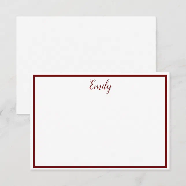 Personalized Burgandy and White Note Cards | Zazzle