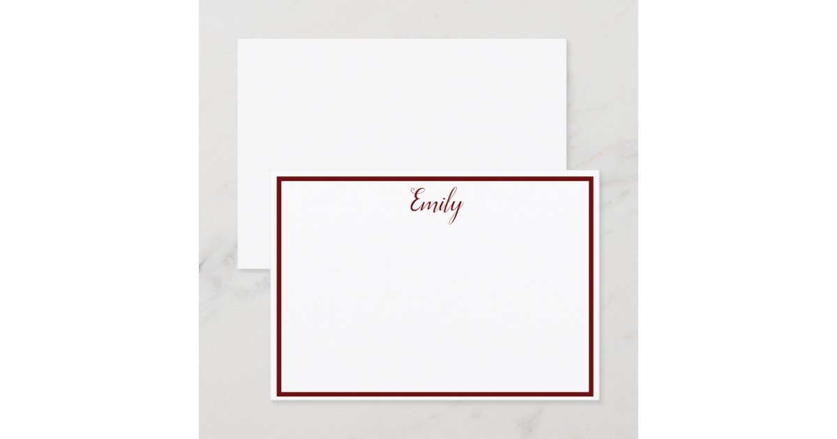 Personalized Burgandy and White Note Cards | Zazzle