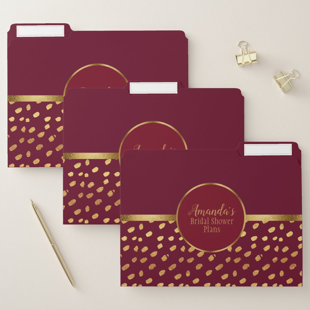 Personalized Burgundy and Gold Wedding Plans File Folder | Zazzle