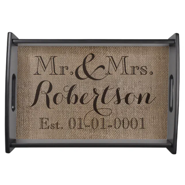 Personalized Burlap-Look Rustic Wedding Keepsake Serving Tray | Zazzle