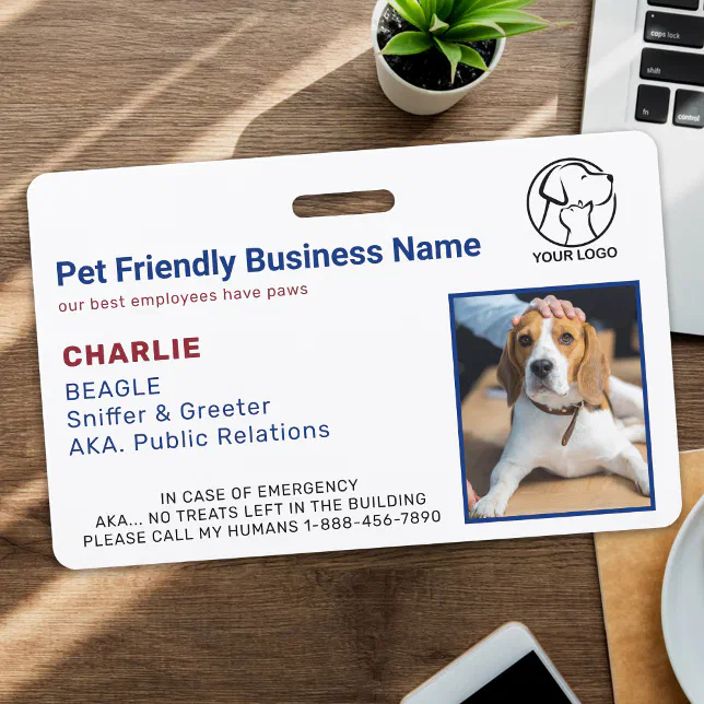 Personalized Business Corporate Pet Dog Photo ID Badge | Zazzle