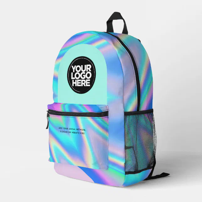 Personalized Business Logo and Text Holographic Printed Backpack | Zazzle
