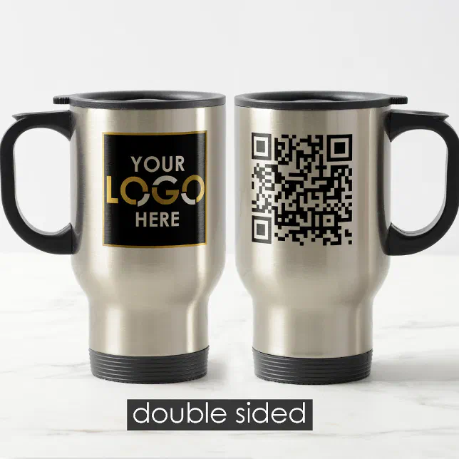 Personalized Business Logo QR Code Promotional Travel Mug | Zazzle