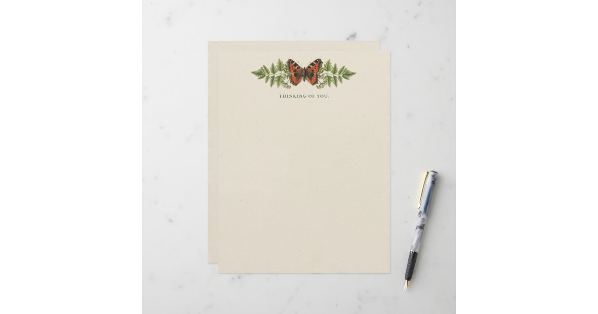 Personalized Butterfly Botanical Vintage Letterhead | Zazzle