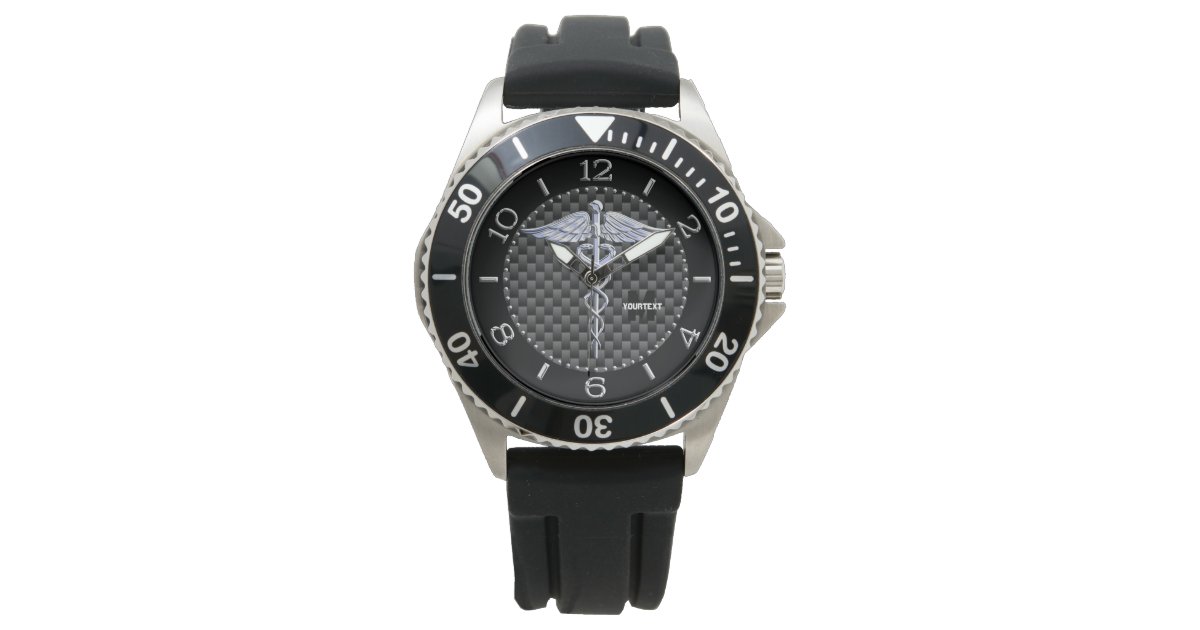Personalized Caduceus Symbol Carbon Style Dial Watch | Zazzle