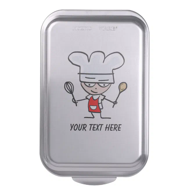 Personalized cake pan with funny chef cartoon | Zazzle