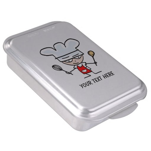 Personalized cake pan with funny chef cartoon | Zazzle