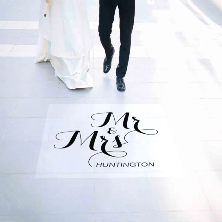 Personalized Calligraphy Mr and Mrs Wedding Floor Decals | Zazzle