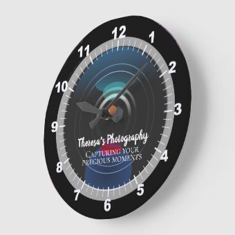 Personalized Camera Lens Photography Studio Large Clock | Zazzle