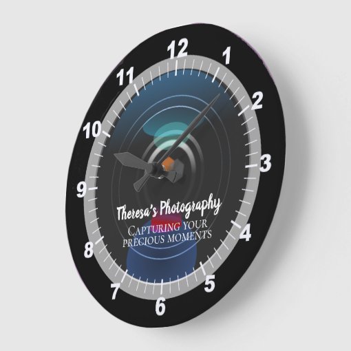 Personalized Camera Lens Photography Studio Large Clock | Zazzle