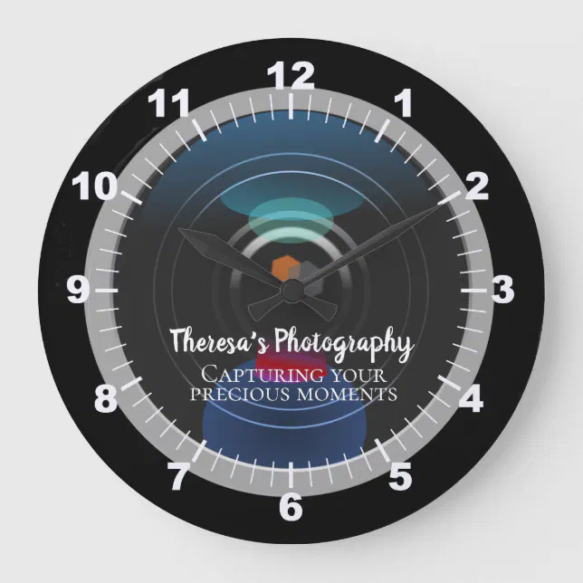 Personalized Camera Lens Photography Studio Large Clock | Zazzle