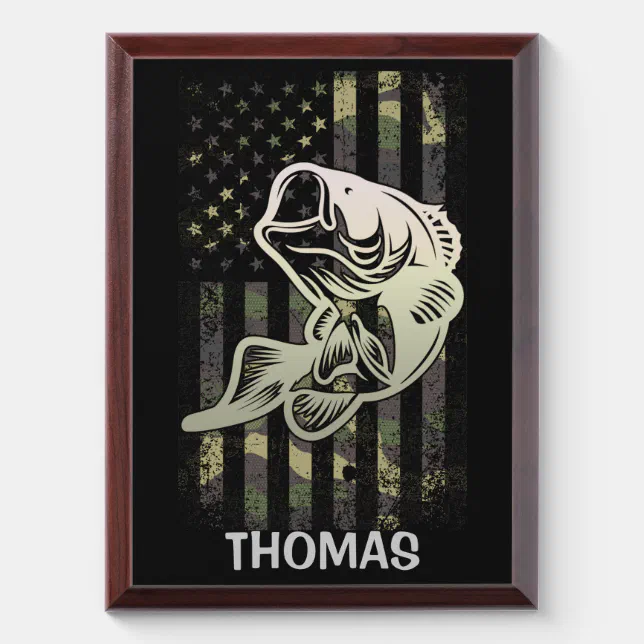 Personalized Camouflage USA Flag Bass Fishing Award Plaque | Zazzle