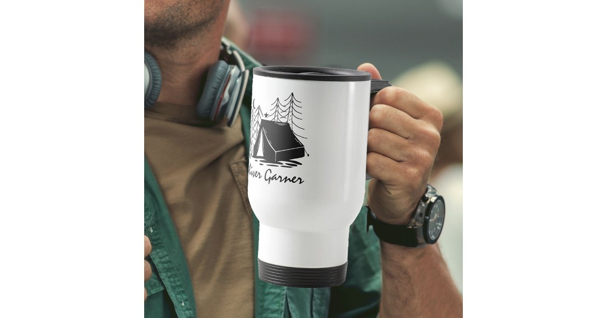 Personalized Camping Doodle Art Summer Camp Travel Mug | Zazzle
