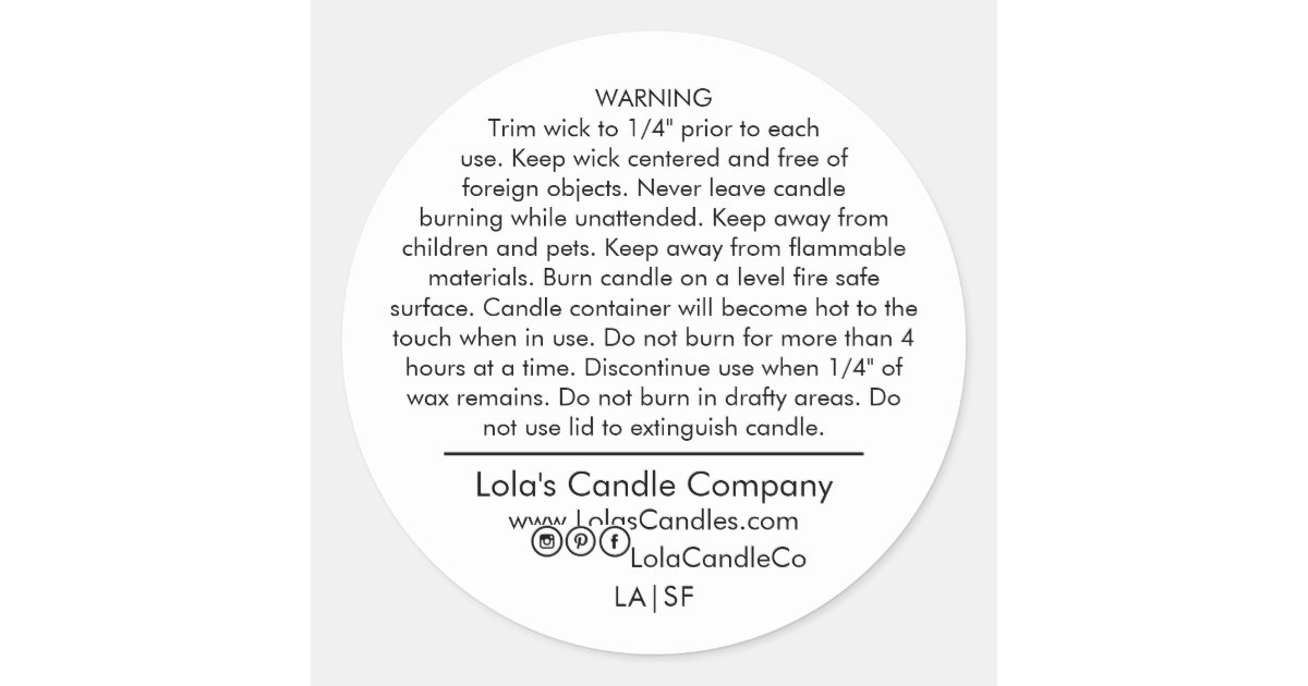 PERSONALIZED CANDLE WARNING LABEL STICKER | Zazzle