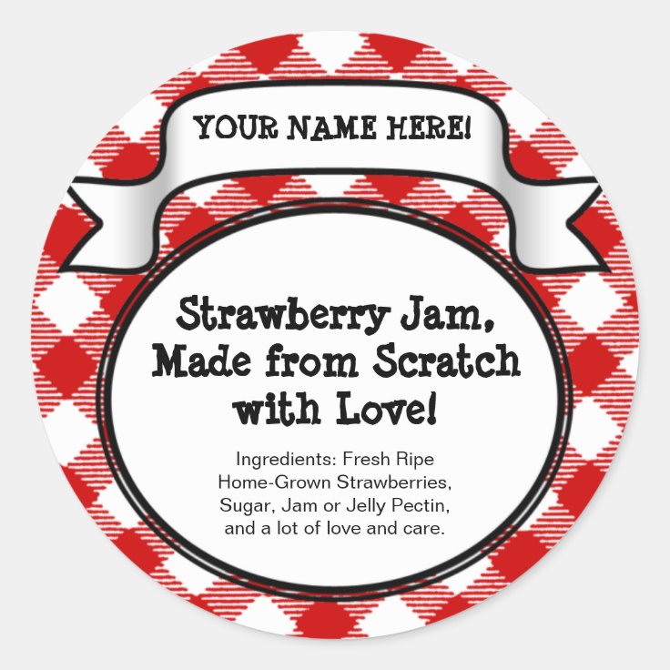 Personalized Canning Jar/Lid Label, Red Gingham Classic Round Sticker ...