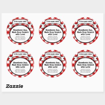 Personalized Canning Jar/Lid Label, Red Gingham Classic Round Sticker ...