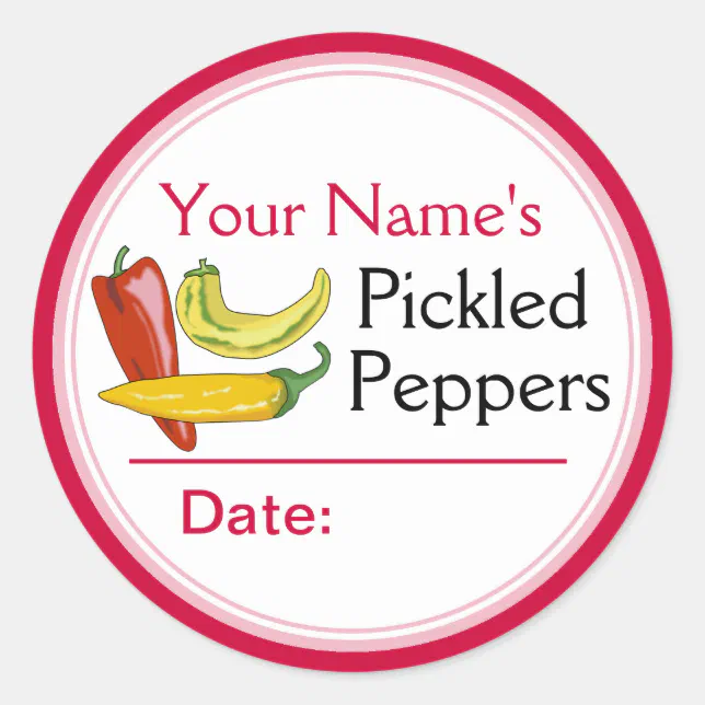Personalized Canning Labels Round Sticker Peppers | Zazzle