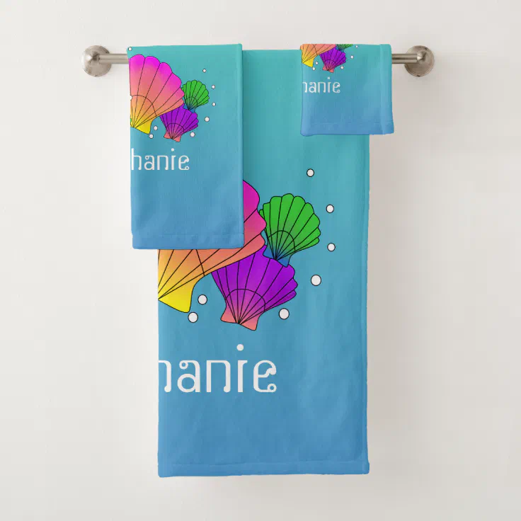 Personalized Caribbean Sea Shells with Bubbles Bath Towel Set | Zazzle