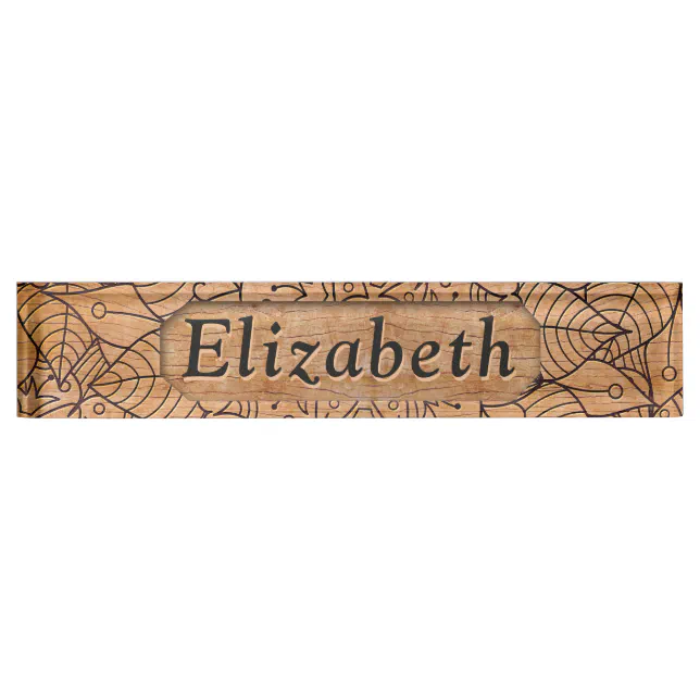 Personalized Carved Wood Floral Mandala Desk Name Plate | Zazzle