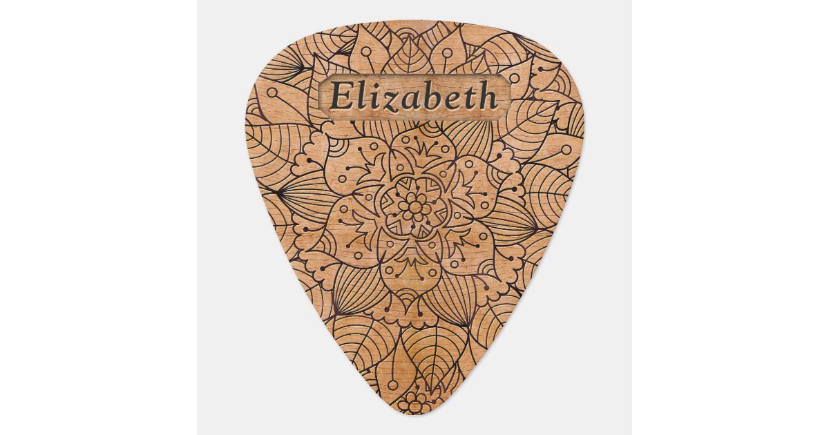Personalized Carved Wood Floral Mandala Guitar Pick | Zazzle