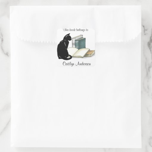 Personalized Cat and Books Bookplate Sticker | Zazzle
