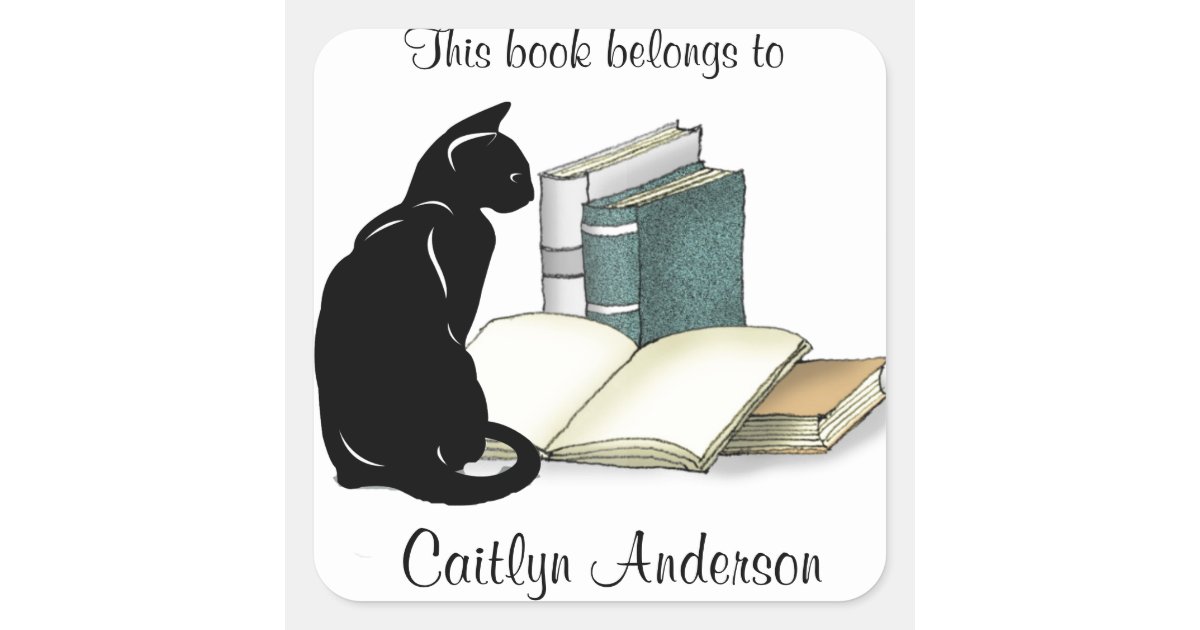 Personalized Cat and Books Bookplate Sticker | Zazzle