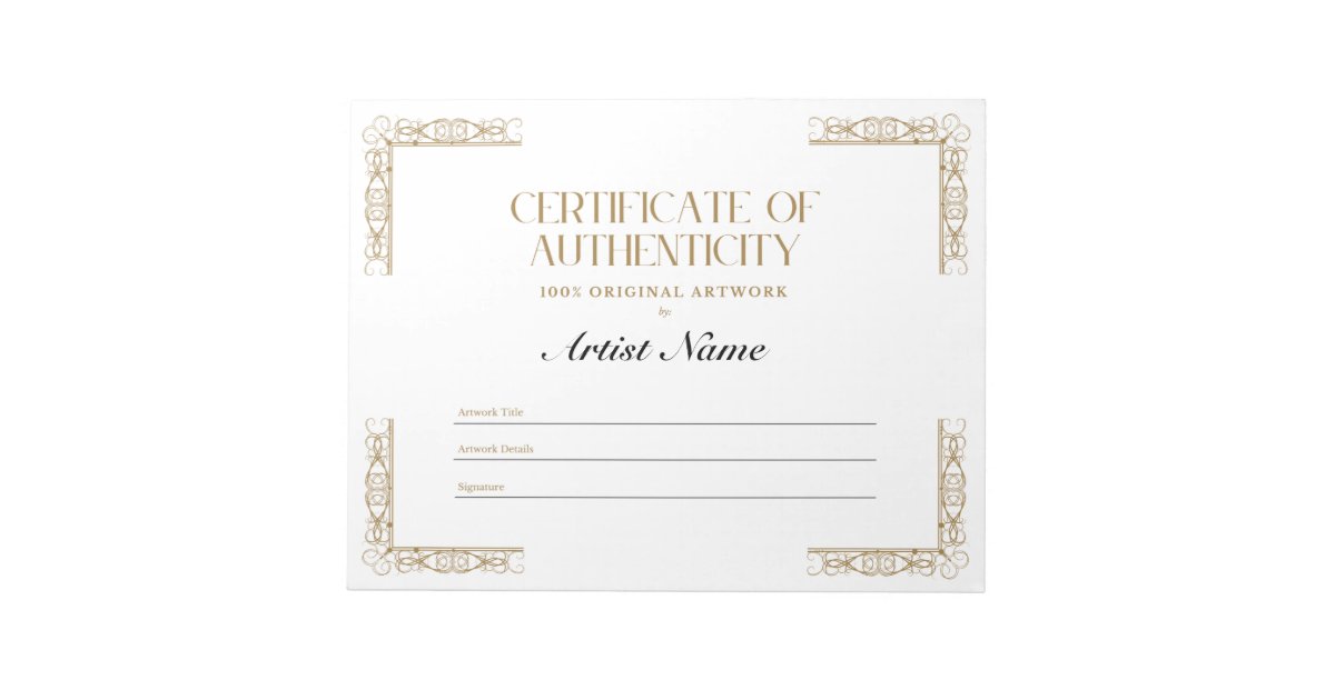Personalized Certificate of Authenticity Notepad | Zazzle