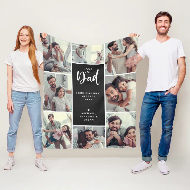 Personalized Chalk Love You Dad 8-Photo Medium Fleece Blanket | Zazzle