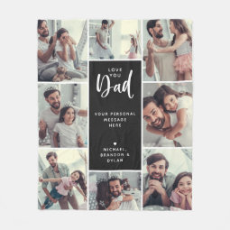 Personalized Chalk Love You Dad 8-Photo Medium Fleece Blanket | Zazzle