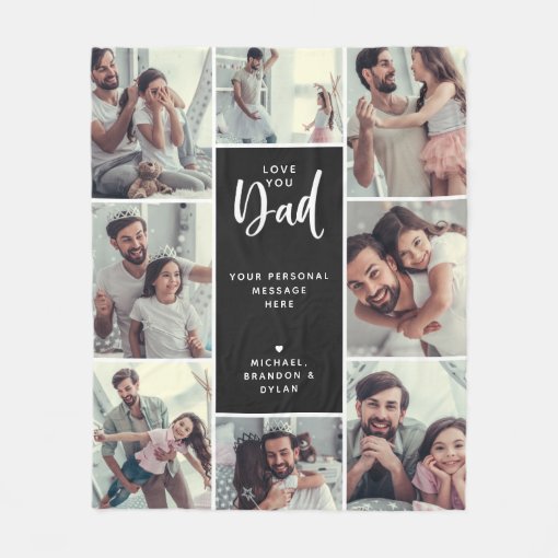 Personalized Chalk Love You Dad 8-Photo Medium Fleece Blanket | Zazzle