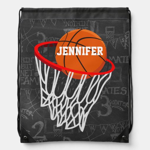 Personalized Chalkboard Basketball and Hoop Drawstring Bag | Zazzle